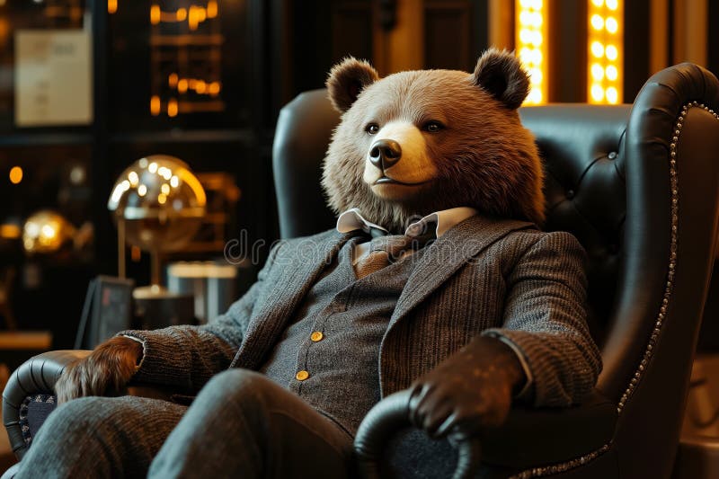 A Teddy Bear Sitting in a Chair Wearing a Suit and Tie Stock Photo ...