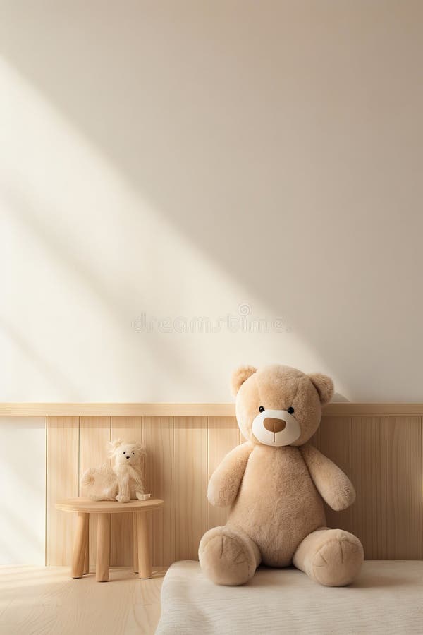 Teddy Bear Sitting on Shelf Next To Small Stool. Generative AI Stock ...