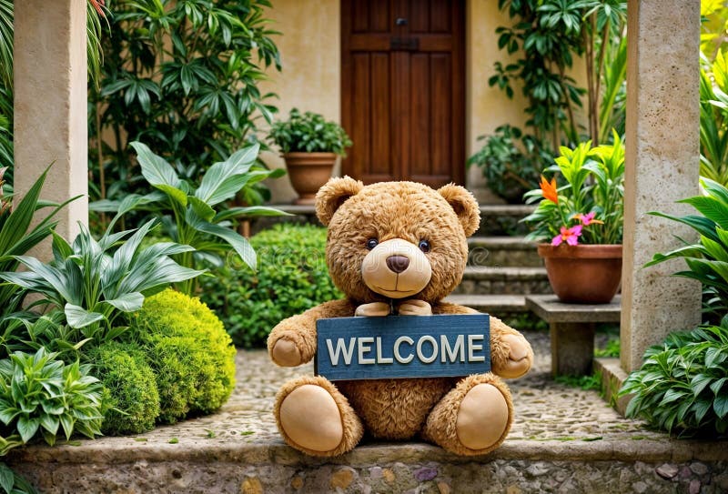 3d Remder Illustration of a Teddy Bear Sitting on Steps Holding a Word ...