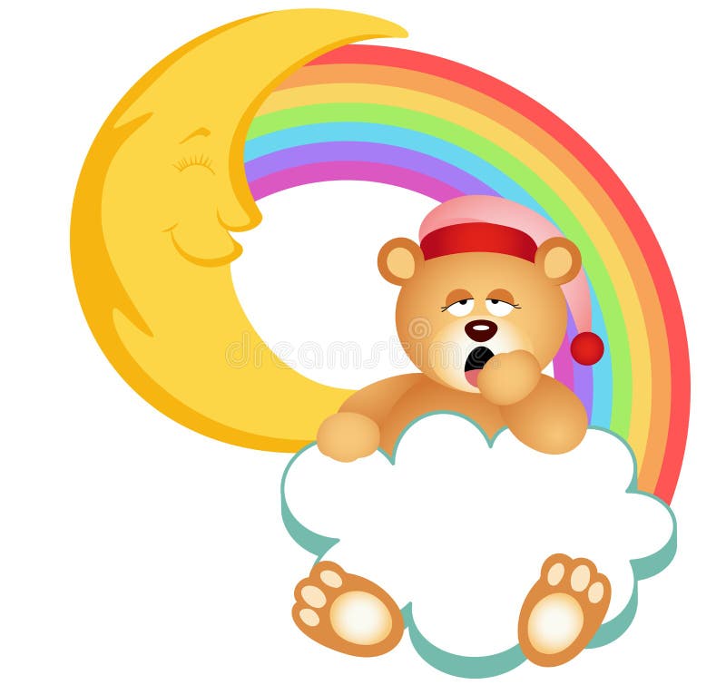 Teddy Bear Sleepy Cloud Rainbow Stock Vector - Illustration of bonnet ...
