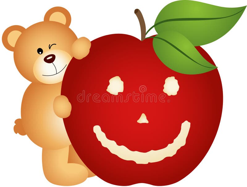 Teddy Bear with Smiling Apple Stock Vector - Illustration of fresh ...