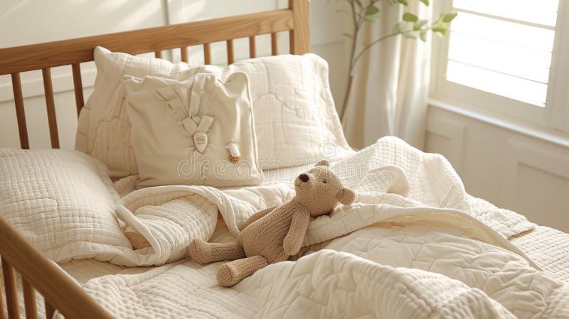Teddy Bear Laying on Bed stock image. Image of childhood - 315937171