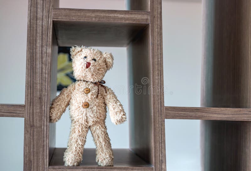 Teddy Bear is Standing on the Shelf Stock Photo - Image of childhood ...