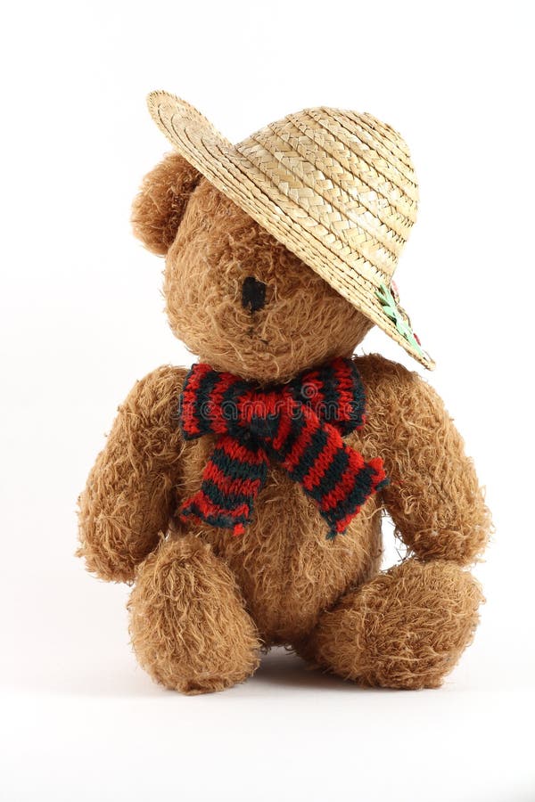 Teddy Bear with a Straw Hat Stock Image - Image of fluffy, object: 40162603