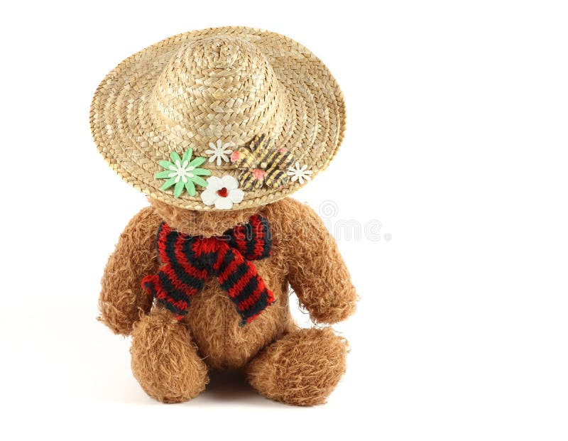 Teddy Bear with a Straw Hat Stock Image - Image of fluffy, object: 40162603