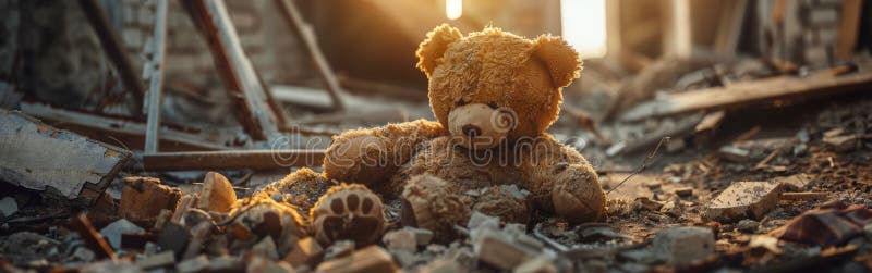 Teddy Bear Surrounded by Rubble Stock Illustration - Illustration of ...
