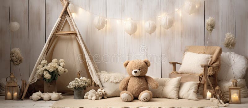 A Teddy Bear beside a Teepee Stock Photo - Image of plush, indoors ...