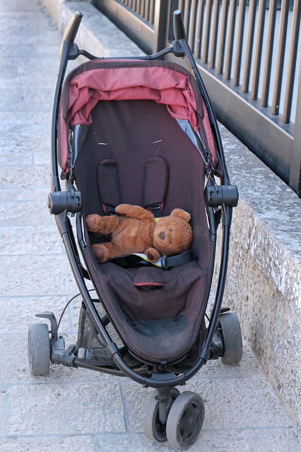 Teddy Bear Toy Inside Empty Stroller Stock Image - Image of carriage ...