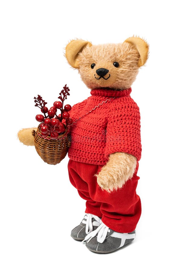 Teddy Bear Toy in a Red Sweater and Pants Stock Image - Image of soft ...