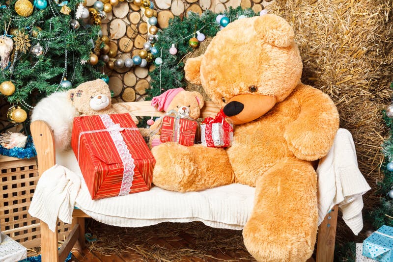 Teddy Bear Under the Christmas Tree Stock Image - Image of background ...