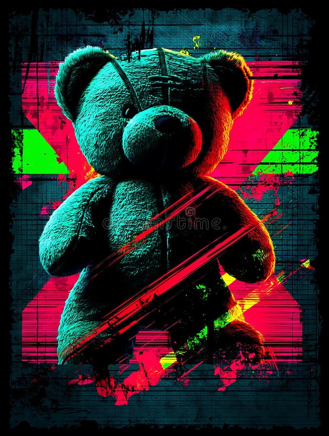 A Teddy Bear in a Vibrant, Abstract Setting with Dramatic Lighting. the Bear Appears Stock ...