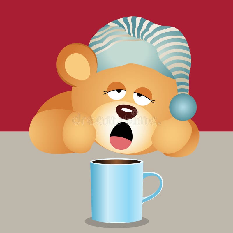 Teddy Bear Waking stock vector. Illustration of coffee - 74061674