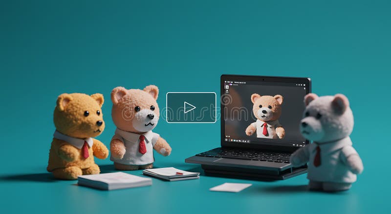 Teddy Bears Attending a Virtual Meeting, Digital Work Concept ...