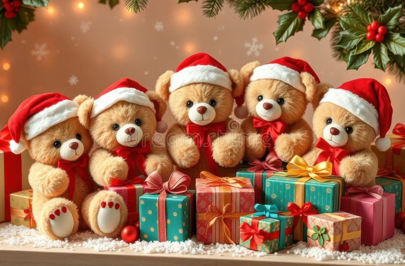 Teddy Bears in a Christmas Scene at 20-11-2024 Stock Illustration ...