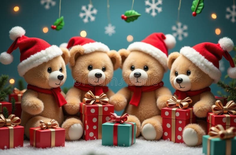Teddy Bears in a Christmas Scene at 20-11-2024 Stock Illustration ...