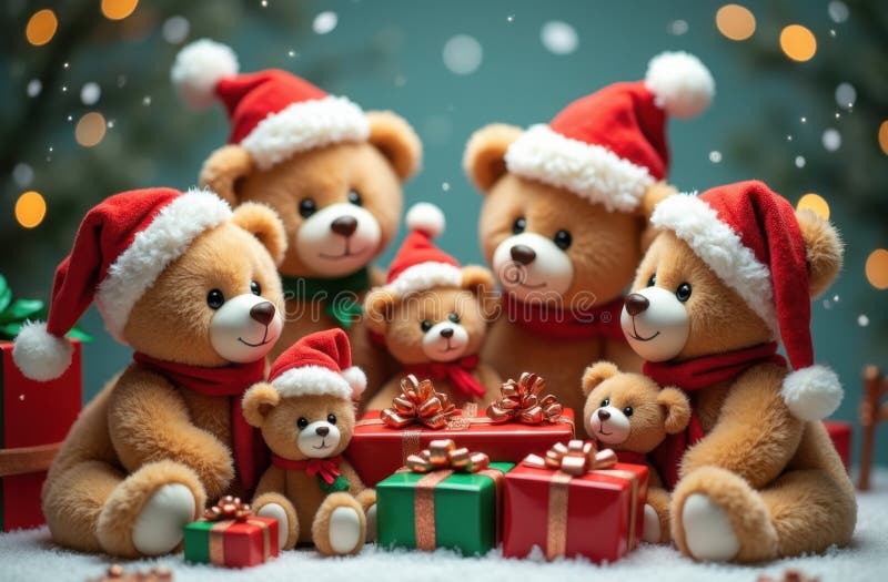 Teddy Bears in a Christmas Scene at 20-11-2024 Stock Illustration ...