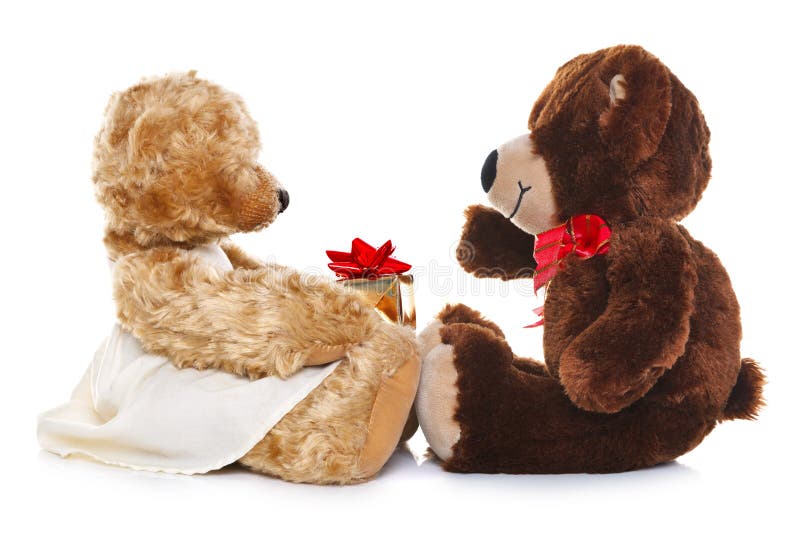 Friends Help: Teddy Bears Back To Back Giving Support Isolated Stock ...