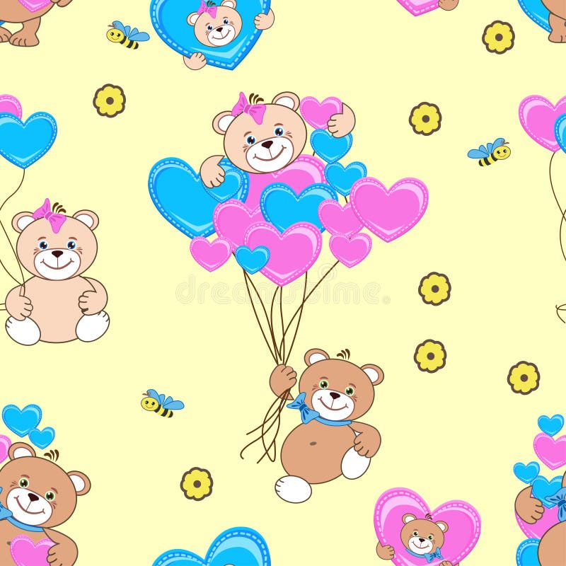 Teddy Bears Seamless Pattern Stock Vector - Illustration of seamless, painted: 94562764