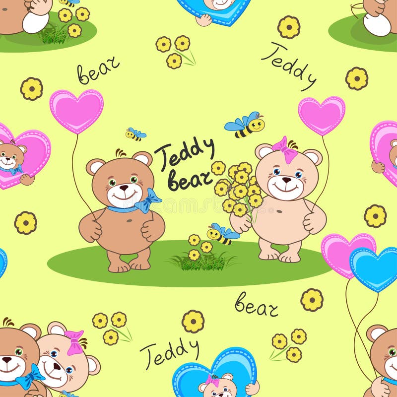 Teddy Bears Seamless Pattern Stock Vector - Illustration of heart, cute ...