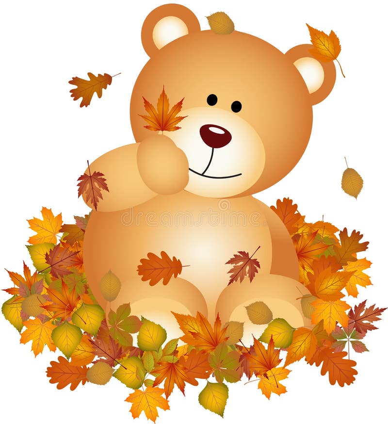 Teddy Bears on Set Fall Leaves Stock Vector - Illustration of ...