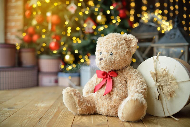Teddy Bears Siting Under the Christmas Tree with Presents Stock Image ...