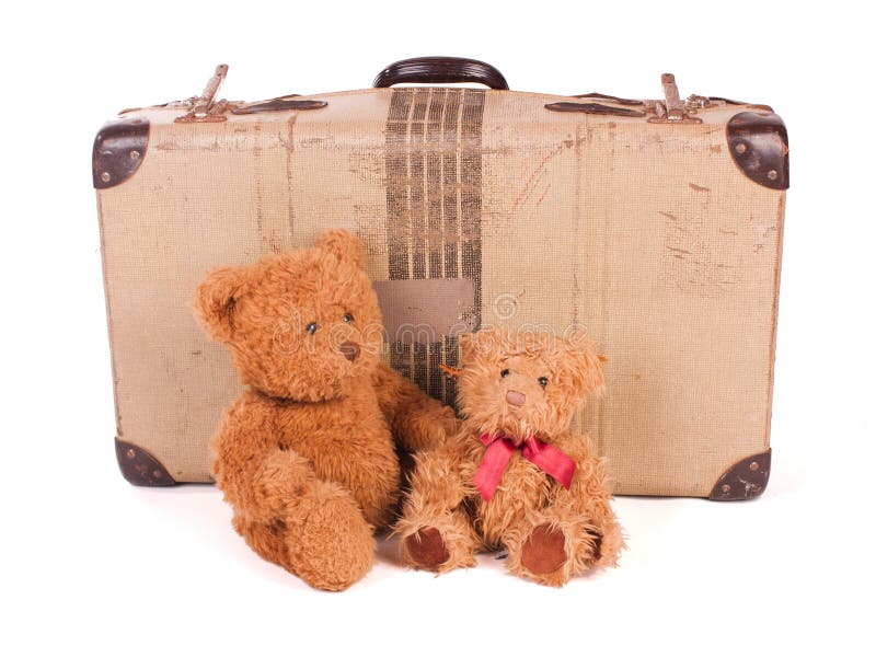 Teddy Bears Next To Suitcase Stock Image - Image of furry, luggage ...