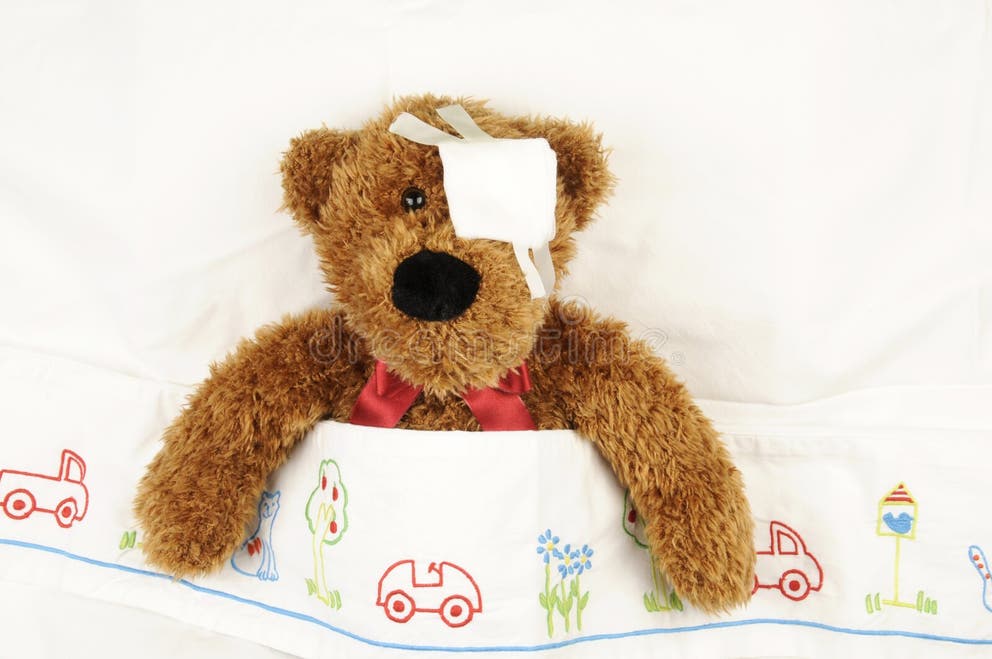 Teddy with eye bandage stock photo. Image of scared, trauma - 4147662