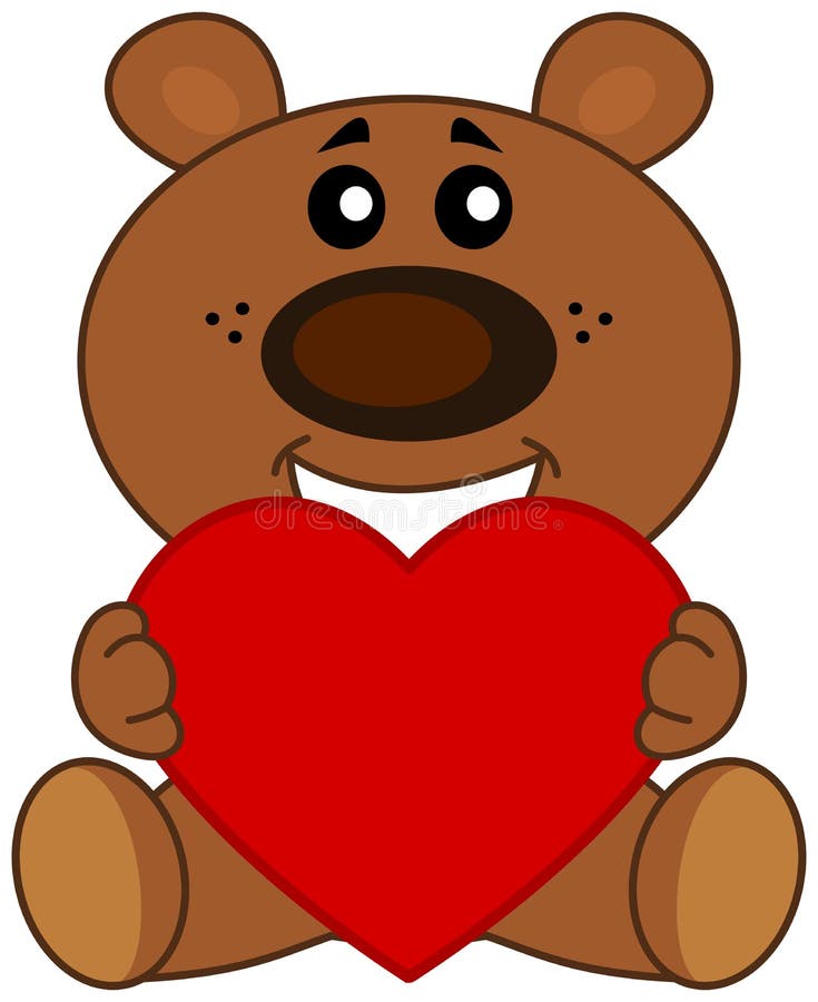 Teddy Sat Smiling with a Heart Stock Illustration - Illustration of ...