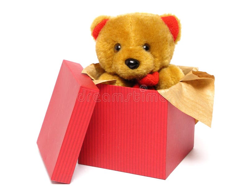 Teddybeer binnen een Doos stock foto. Image of gelegenheid - 249830