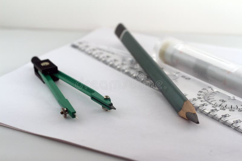 Tee Rule. Compasses and a Pencil Stock Photo - Image of draw, rule ...