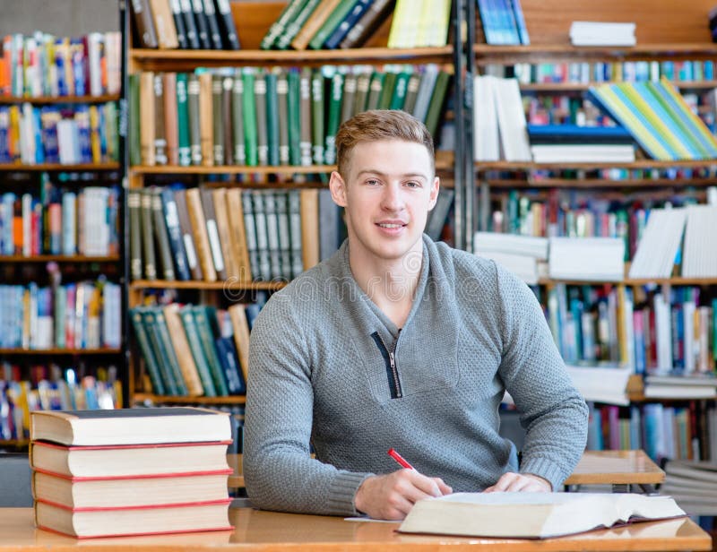 Teen Boy in College Library Stock Photo - Image of book, homework: 68213036