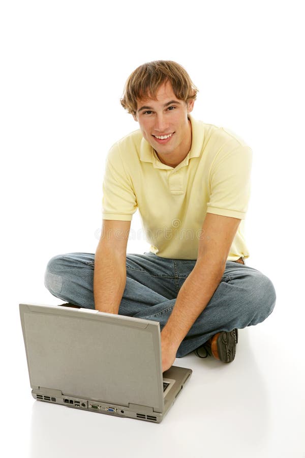 Teen Boy on Computer stock photo. Image of reading, polo - 4309674