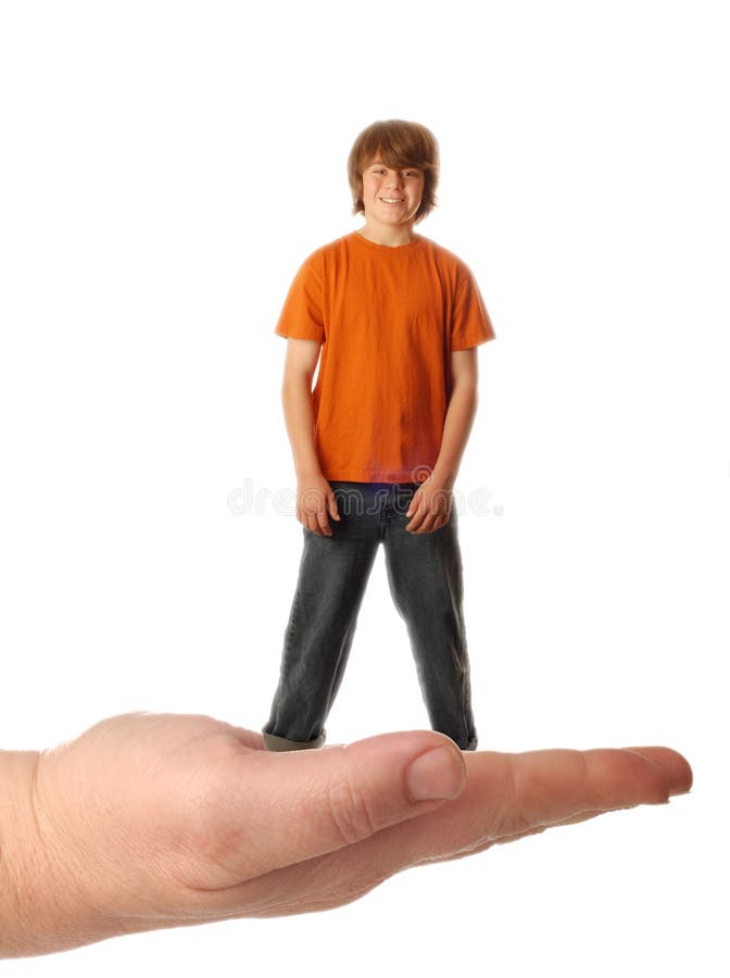Teen Boy in the Palm of Hand Stock Photo - Image of diversity ...