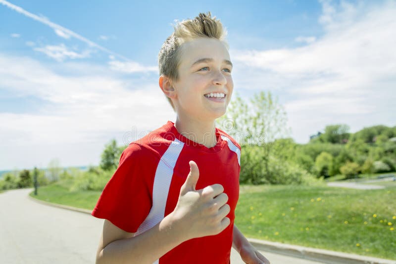Teen Boy Run Outside in a Day Light Stock Image - Image of happy ...