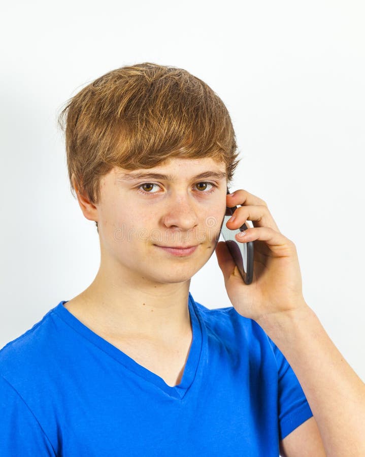 Young Boy Using Mobile Cell Phone Stock Photo - Image of casual ...