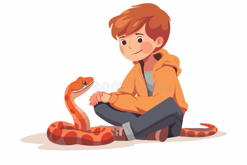 Teen Boy with Snake Isolated Illustration Stock Illustration ...
