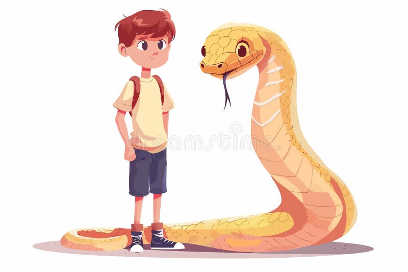 Teen Boy with Snake Isolated Illustration Stock Vector - Illustration ...