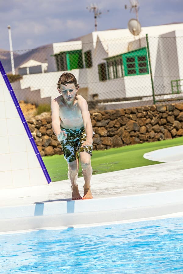 Teen Boy Takes a Header into the Pool Stock Image - Image of beauty ...