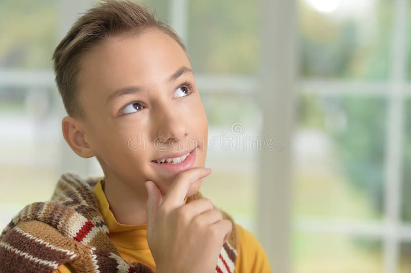 Teen boy thinking stock image. Image of teenager, portrait - 80494519