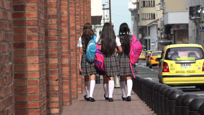 Teen Female Students Walking To School Editorial Stock Image - Image of ...