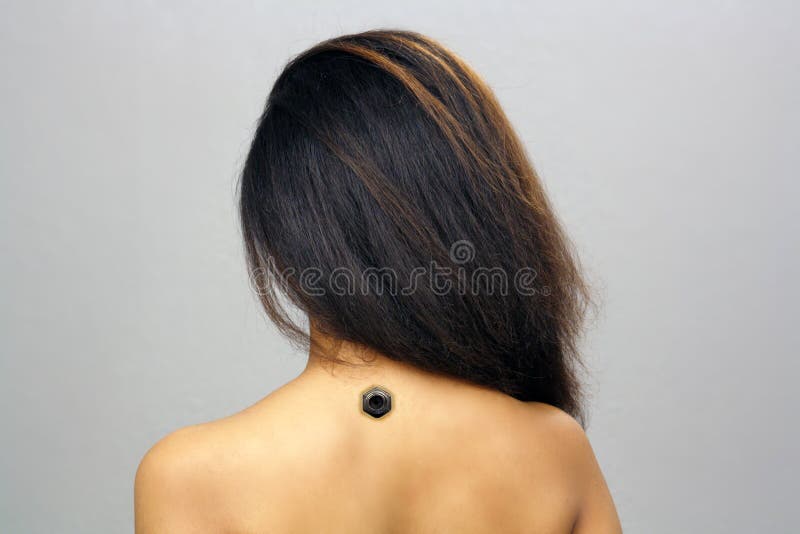 Teen Girl with Cable Plug in Her Back Stock Photo - Image of ...