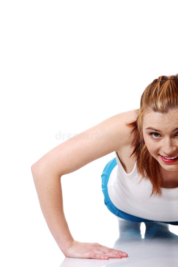 Teen Girl Doing Exercises on the Floor. Stock Image - Image of casual ...