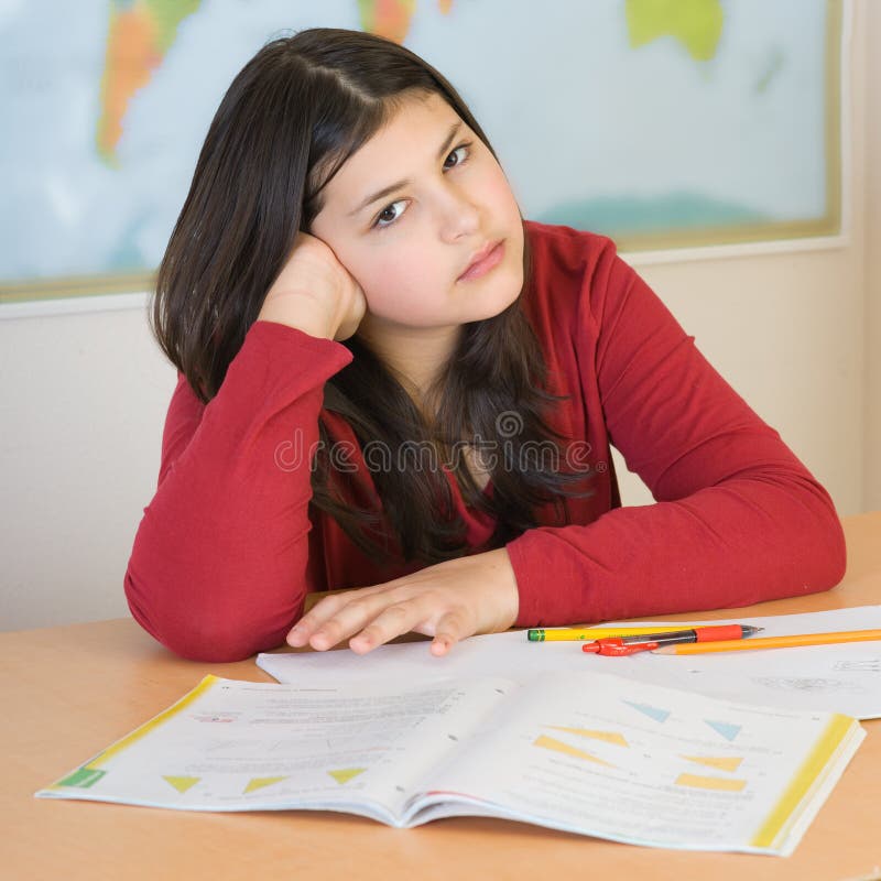 Teen girl doing homework stock photo. Image of read, think - 7540158