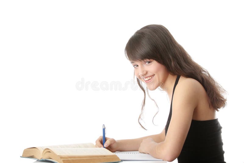 Teen Girl Learning at the Desk Stock Image - Image of person ...