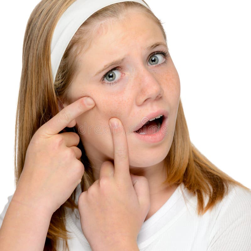 Teen Girl Looking Skin Spotted Pimple Squeezing Stock Photo - Image of ...