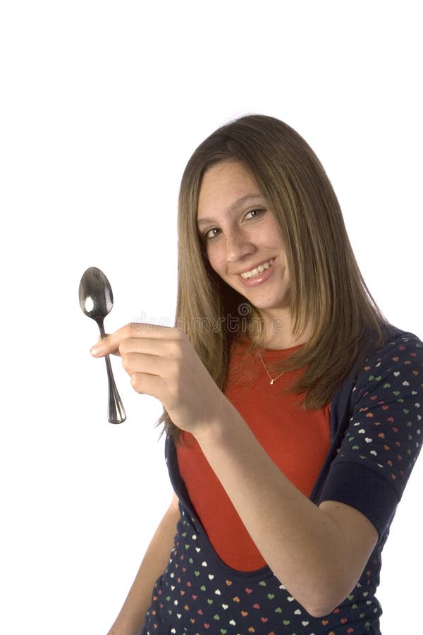 Teen girl with spoon stock photo. Image of shirt, teen - 2017882
