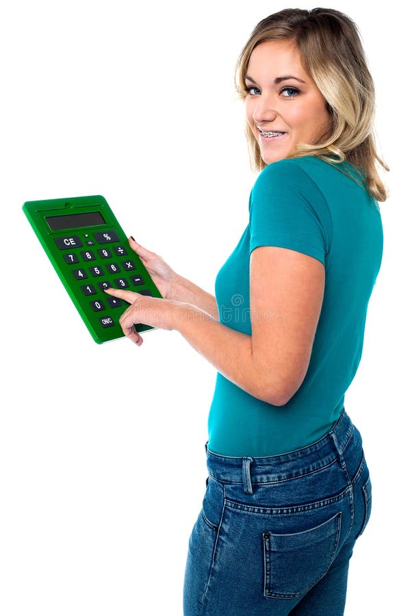 Teen girl using calculator stock image. Image of balance - 36743891