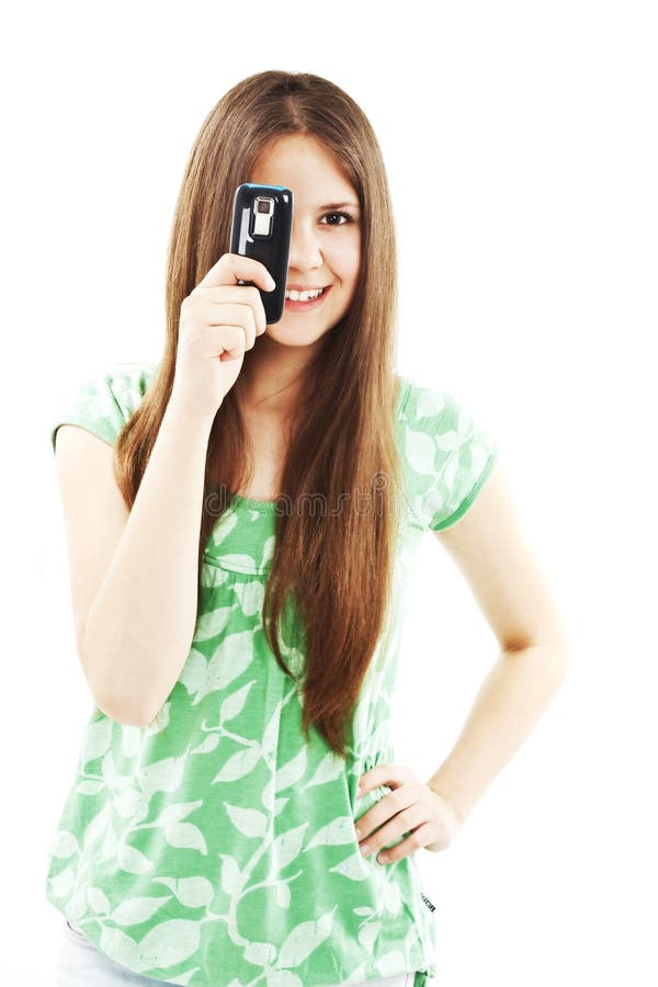 Looking at Phone stock photo. Image of pretty, smiling - 1890570