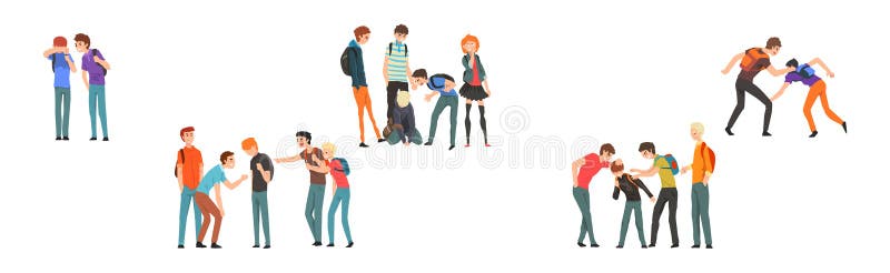 Teen Guy Aggressor and Victim Abusing Weak Agemate Vector Set Stock ...
