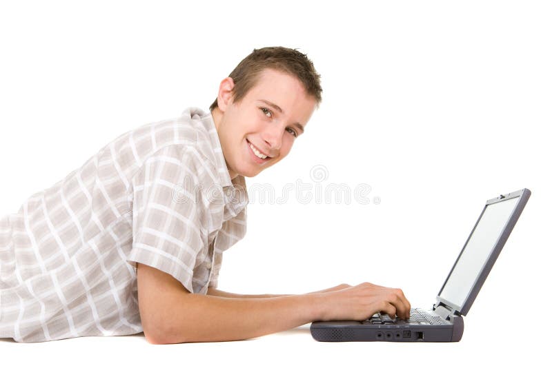 Teen Working on Laptop Computer Stock Image - Image of male, seventeen ...